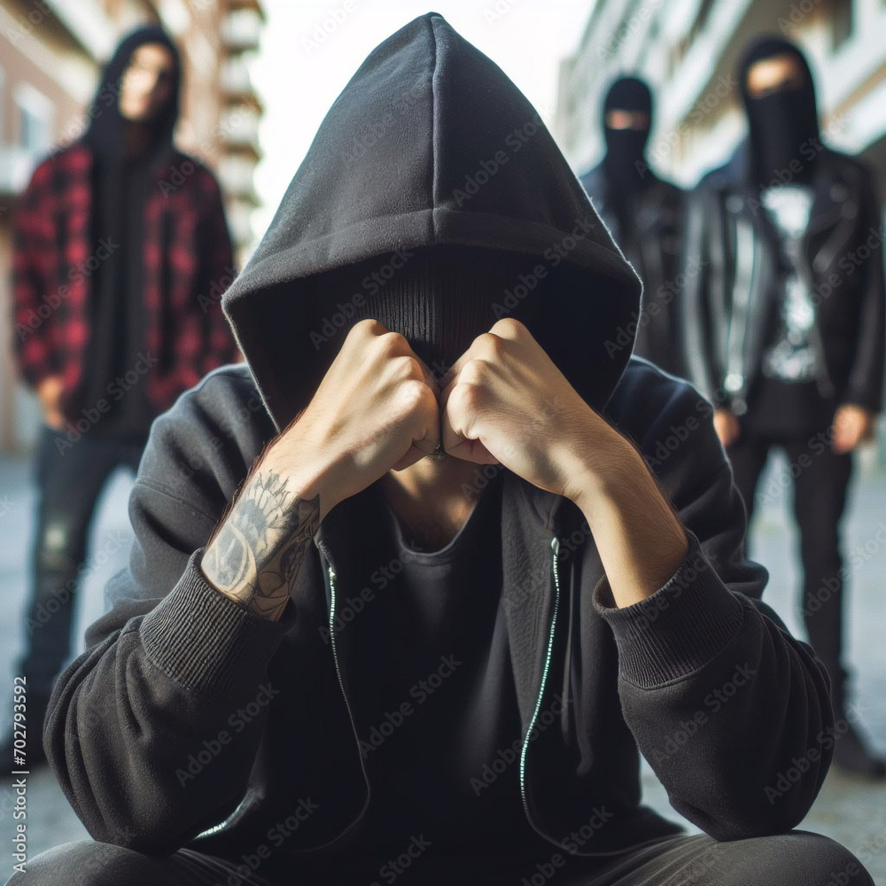 Gang members with guns, doing gang signs, wearing ski masks, balaclavas ...
