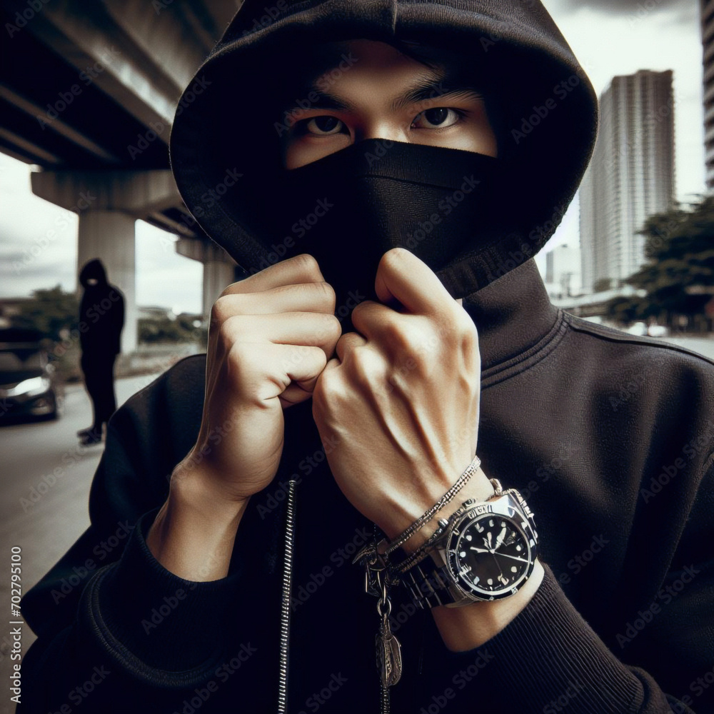 Gang members with guns, doing gang signs, wearing ski masks, balaclavas ...