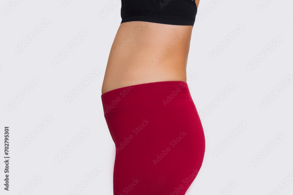 a profile picture of a young woman with a bulging stomach, suffering ...