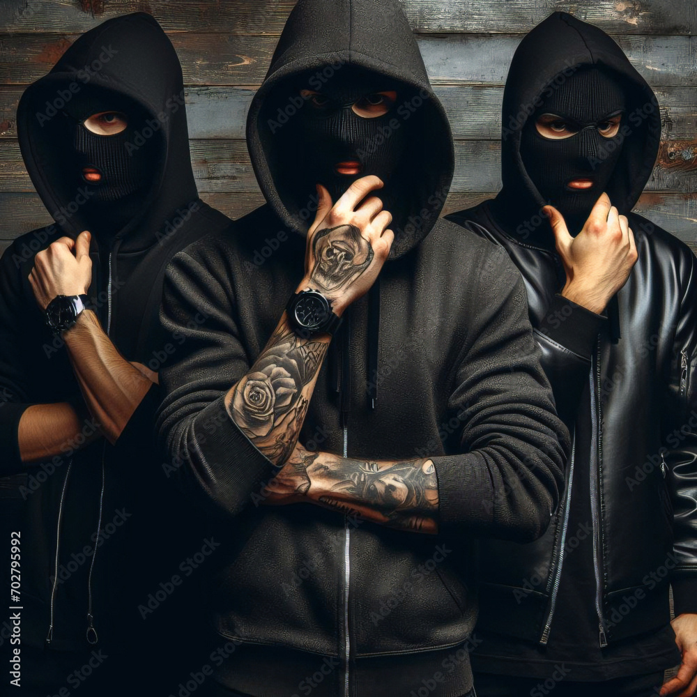 Gang members with guns, doing gang signs, wearing ski masks, balaclavas ...