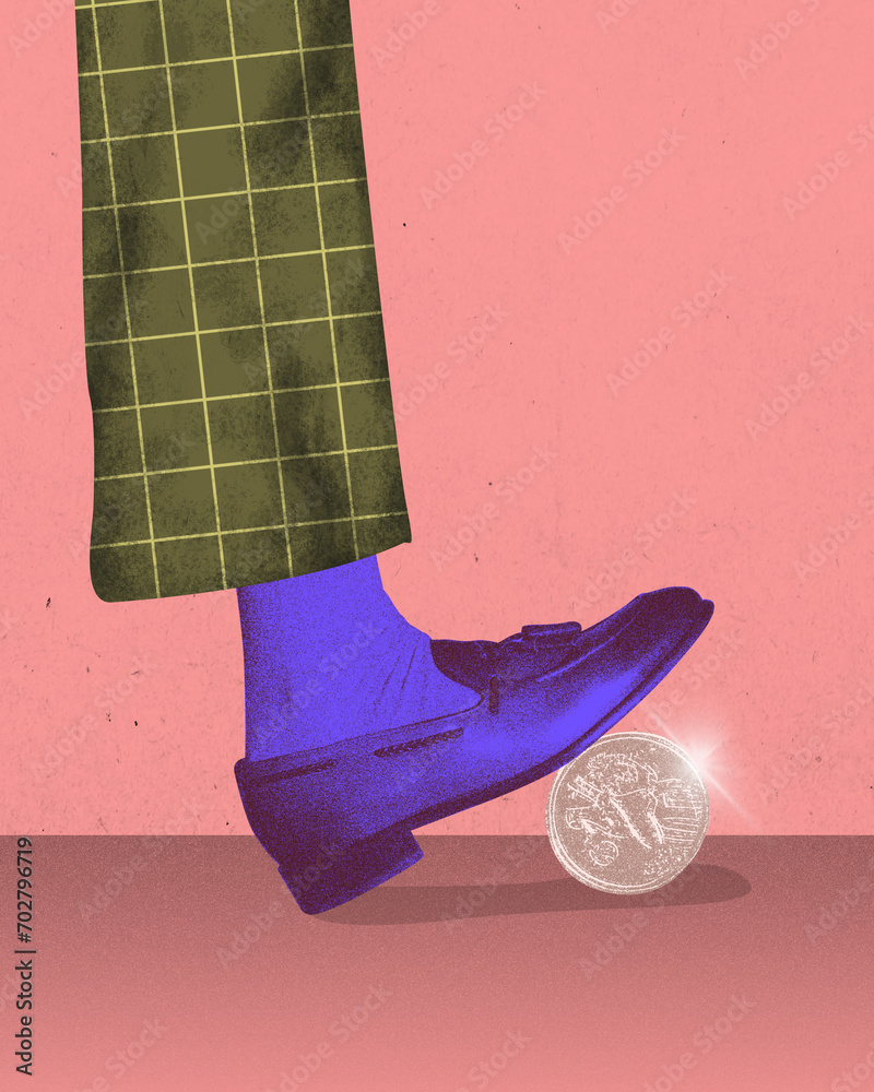 Contemporary art collage. Freedom from materialism. Business man ...