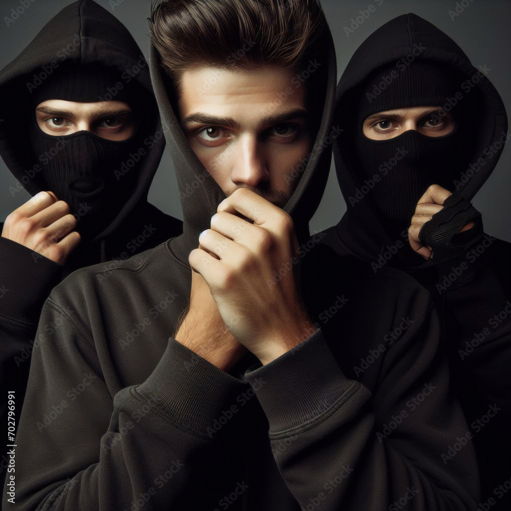 Foto de Gang members with guns, doing gang signs, wearing ski masks ...