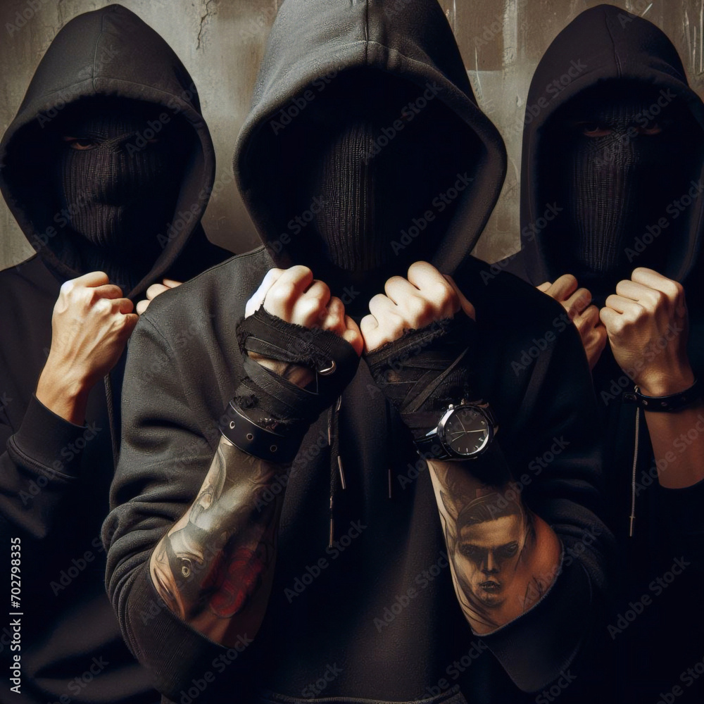 Gang members with guns, doing gang signs, wearing ski masks, balaclavas ...