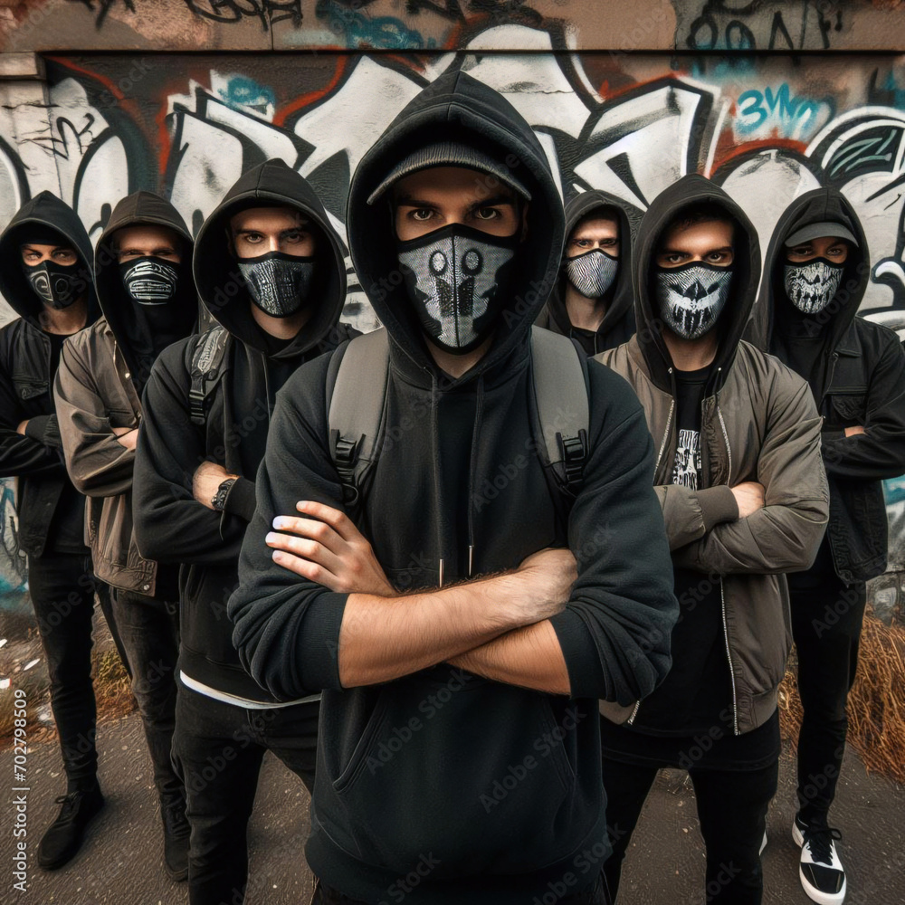 Gang members with guns, doing gang signs, wearing ski masks, balaclavas ...