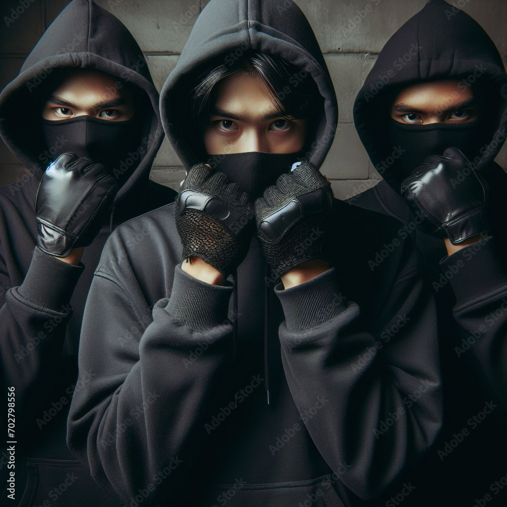 Gang members with guns, doing gang signs, wearing ski masks, balaclavas ...