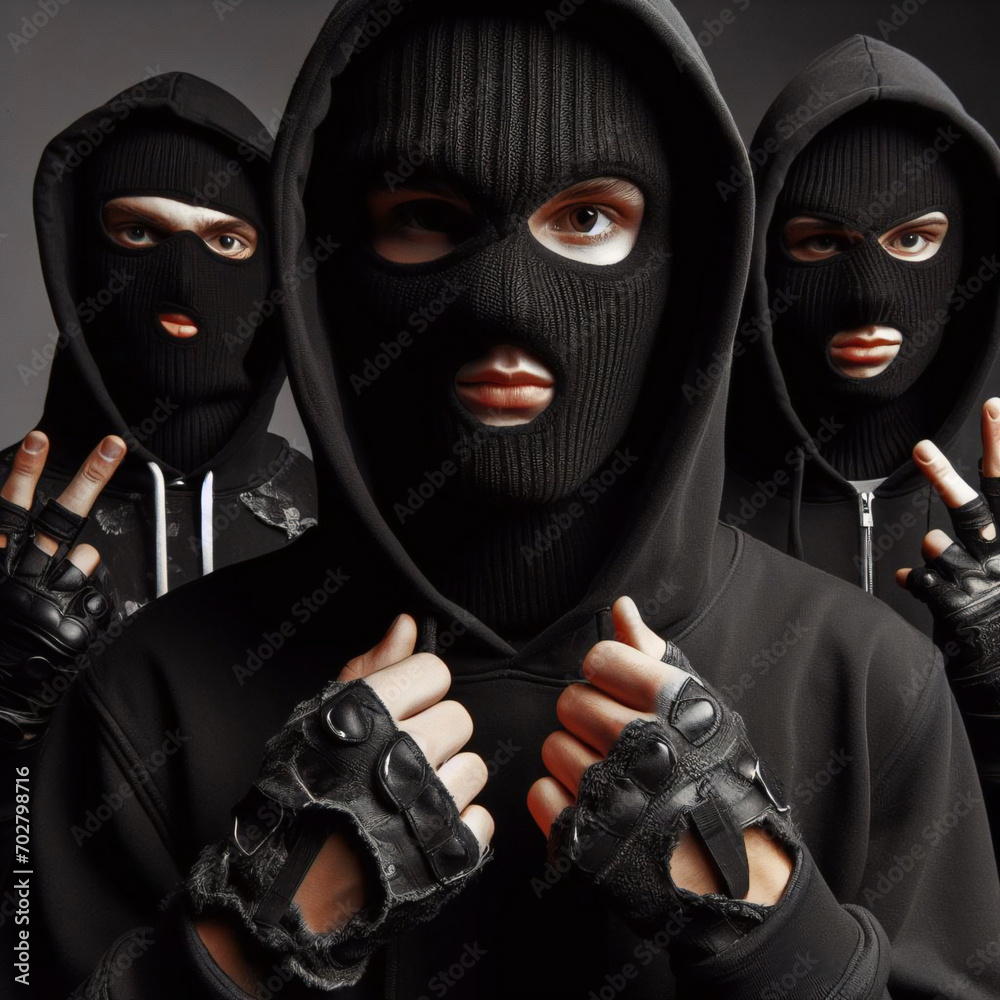 Gang members with guns, doing gang signs, wearing ski masks, balaclavas ...