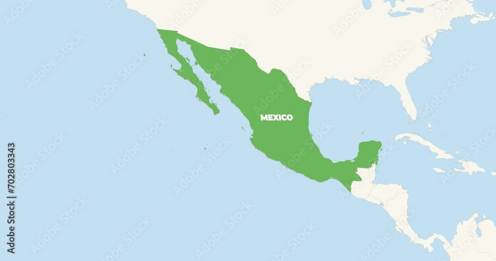 World Map Zoom In To Mexico. Animation in 4K Video. Green Mexico ...