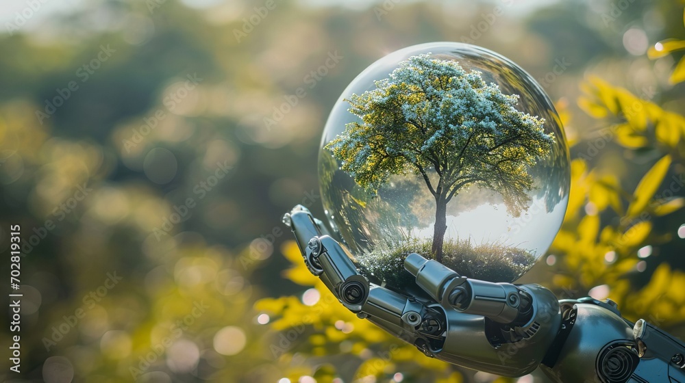 robot hand safeguarding the environment, save a clean earth, ecology ...