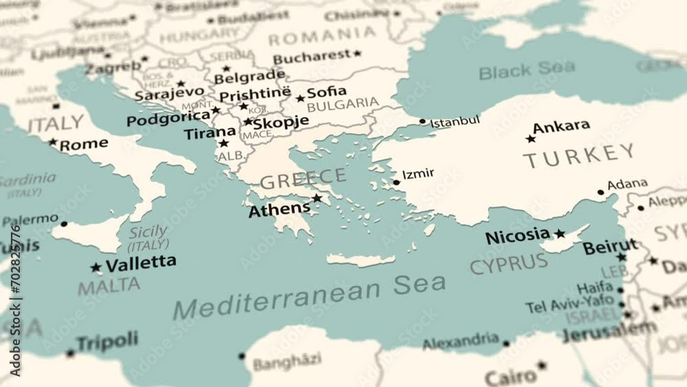Greece on the world map. Smooth map rotation. 4K animation. Stock Video ...