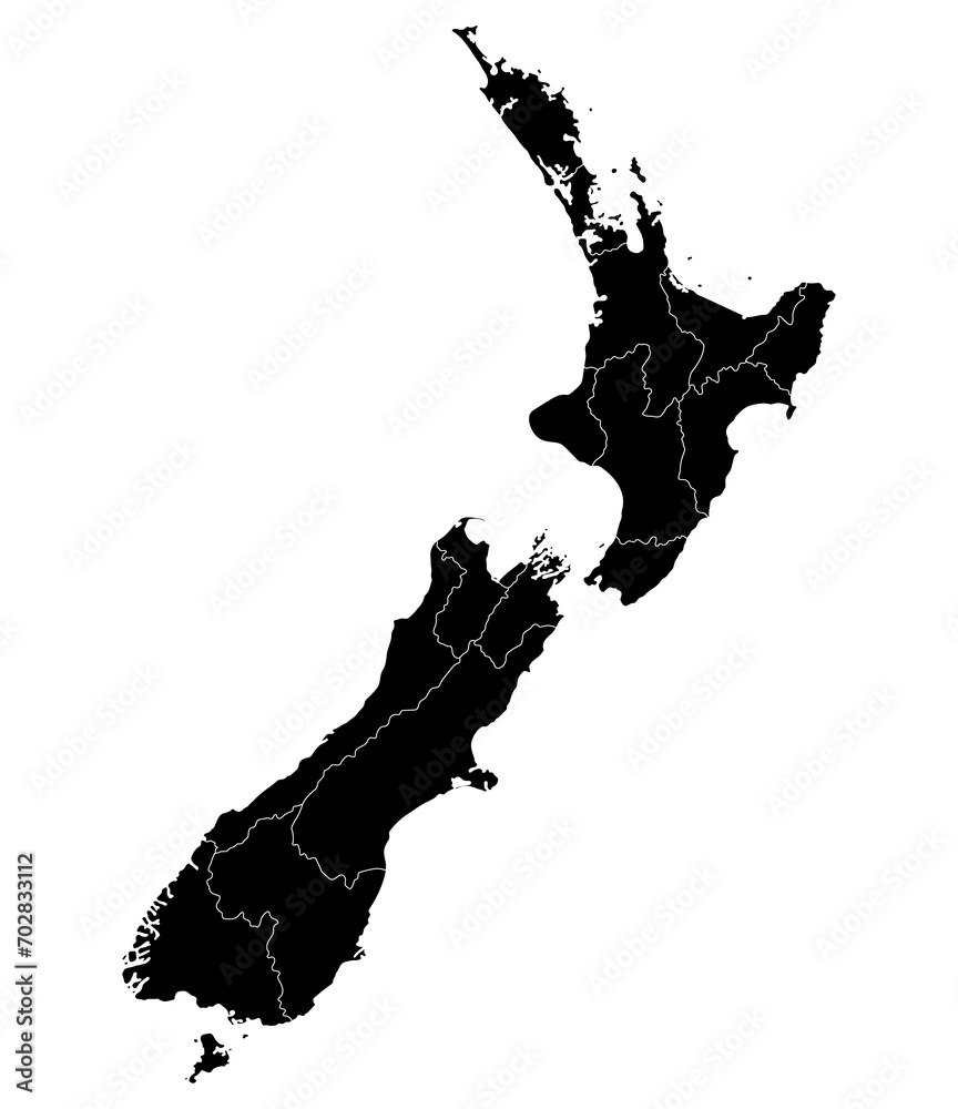 New Zealand map. Map of New Zealand in administrative provinces in ...
