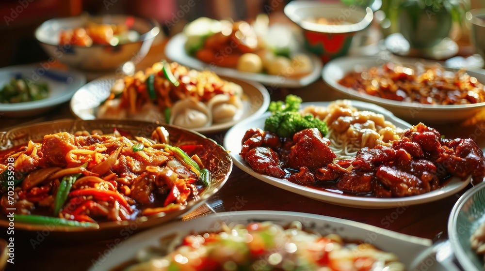 Traditional Chinese dishes on dinner table, Year of the dragon Chinese ...