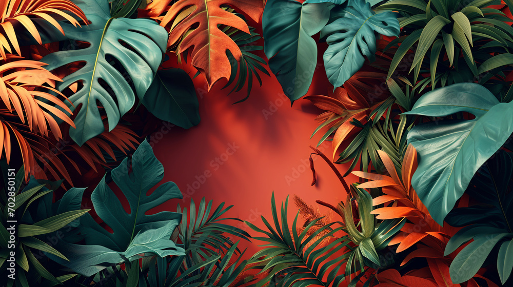 3D illustration images of foliage from tropical plants that fill space ...