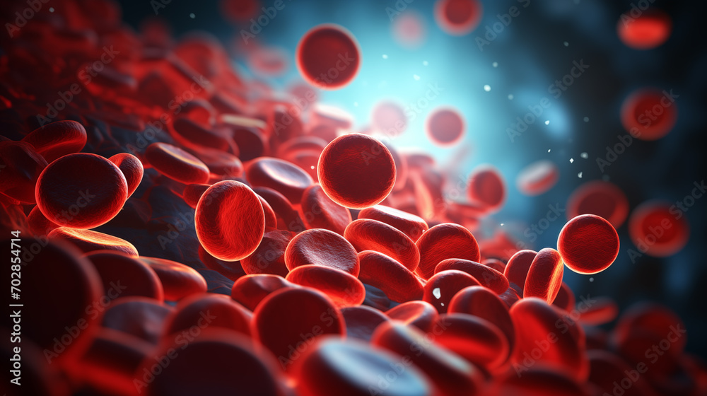 Red blood cells or erythrocytes and platelet flowing in blood vessle ...