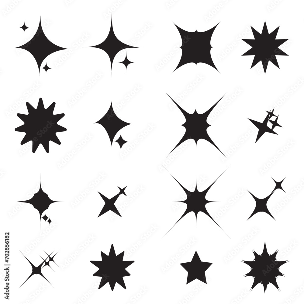 Hand drawn star sparkle shine of doodle set. Star shine twinkle glow ...