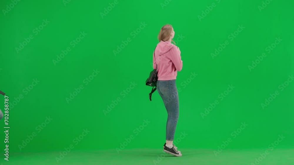 Portrait of thief and victim on chroma key green screen background ...