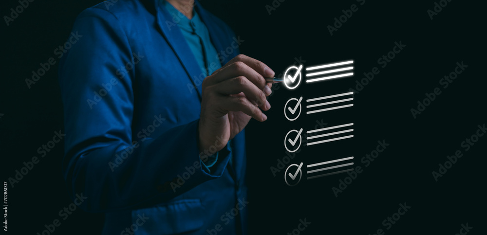 Checklist concept, business person checklist tick answer sign in ...