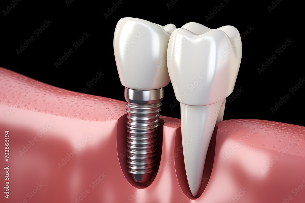 3d render of teeth with dental implant. Medically accurate tooth 3D ...