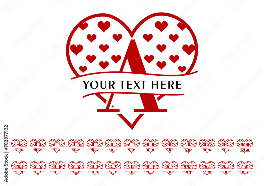 Heart Split Letter, Valentine Split Letter Set A-Z, Heart Split ...