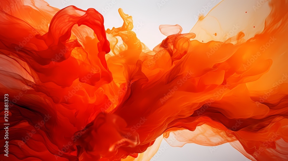 A dynamic explosion of vivid red and orange liquid, creating a ...