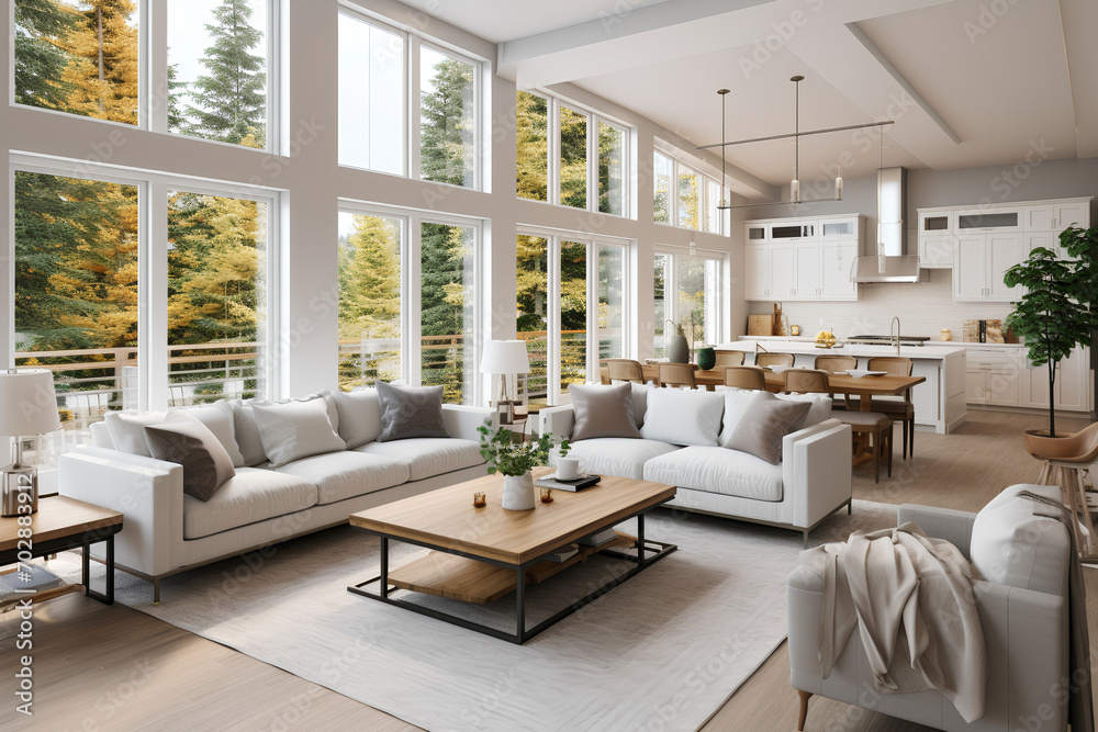 Beautiful living room interior in new luxury home with open concept ...