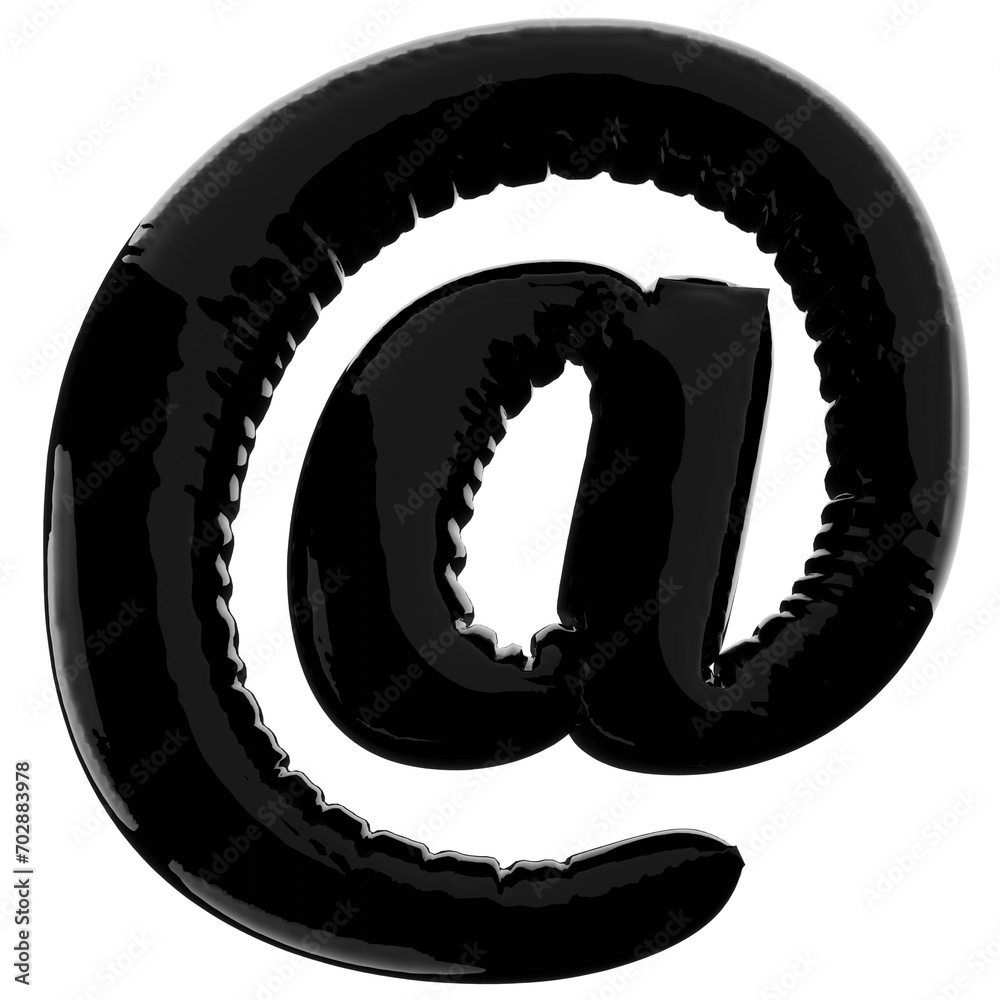 3D Inflated email symbol balloon in black latex, isolated on ...