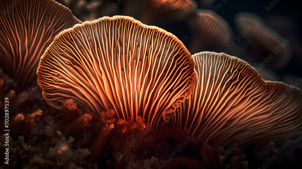 fungal structures - close up view of a mushroom's gills underside its ...