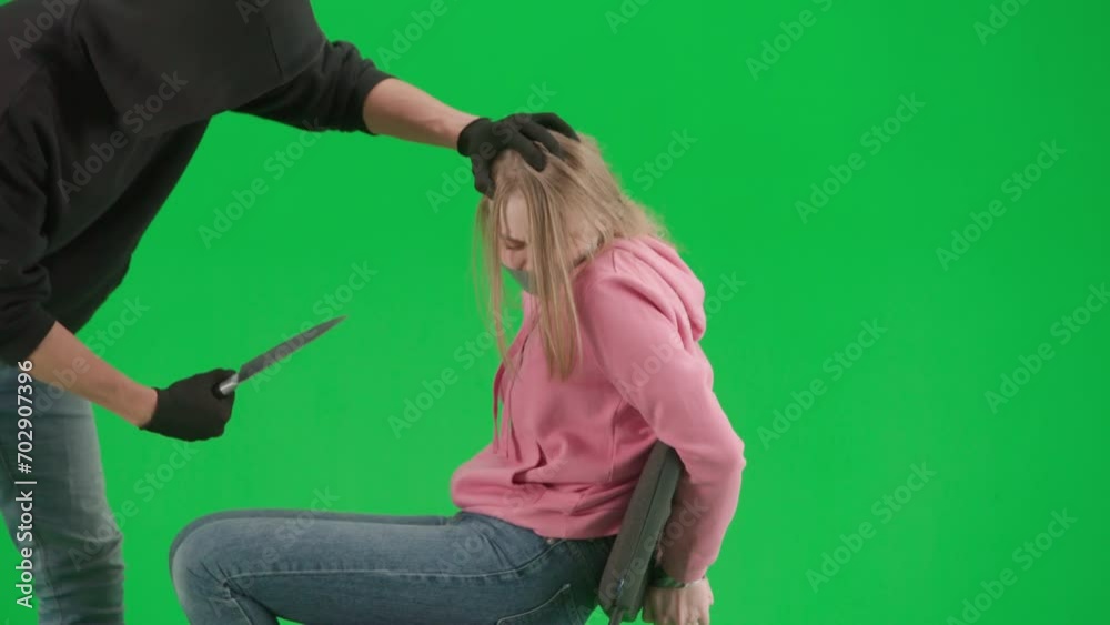 Portrait of thief and victim on chroma key green screen background ... Portrait of thief and victim on chroma key green screen background ...