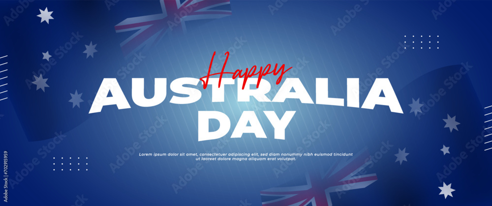 Australia day blue banner design, with flag, country map and stars ...