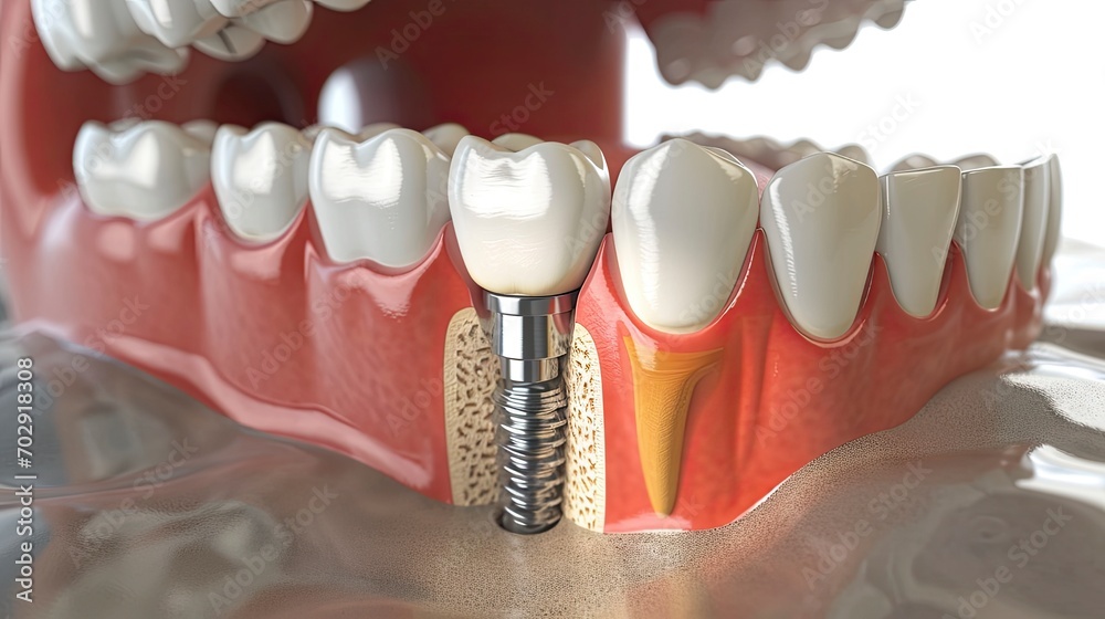 Advanced Dental Implant Procedure: A Detailed Illustration of a Tooth ...