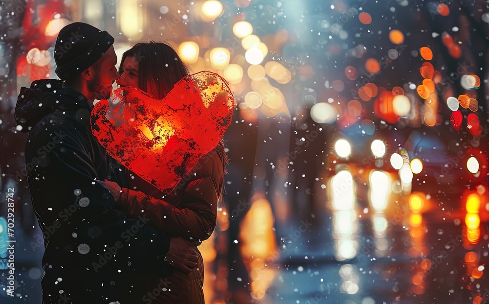 Love in hyper-real! Man and girlfriend hold a massive heart in ...