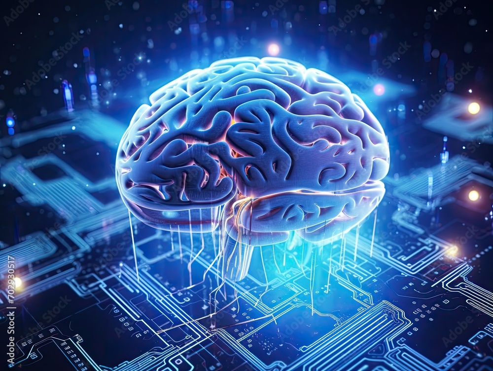 The human brain is connected by electrodes to a microchip. Modern ...