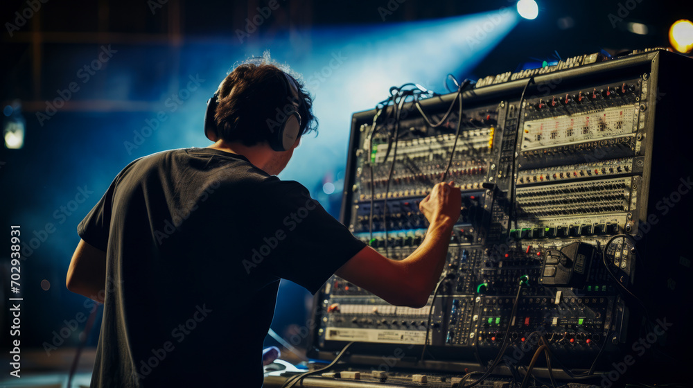 Behind-the-scenes glimpse of a sound engineer fine-tuning audio ...