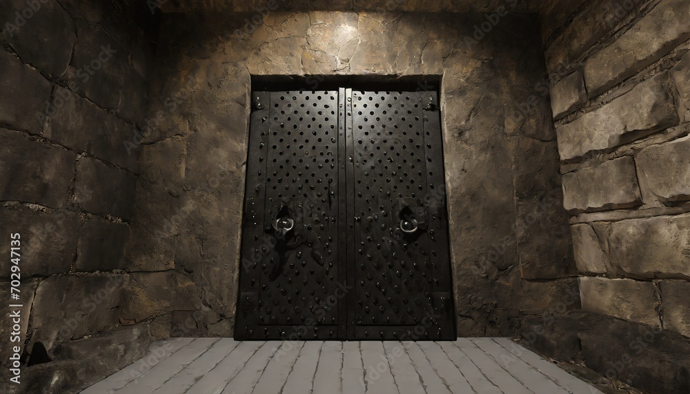 armored heavy metal door in old underground bunker room 3d rendering ...