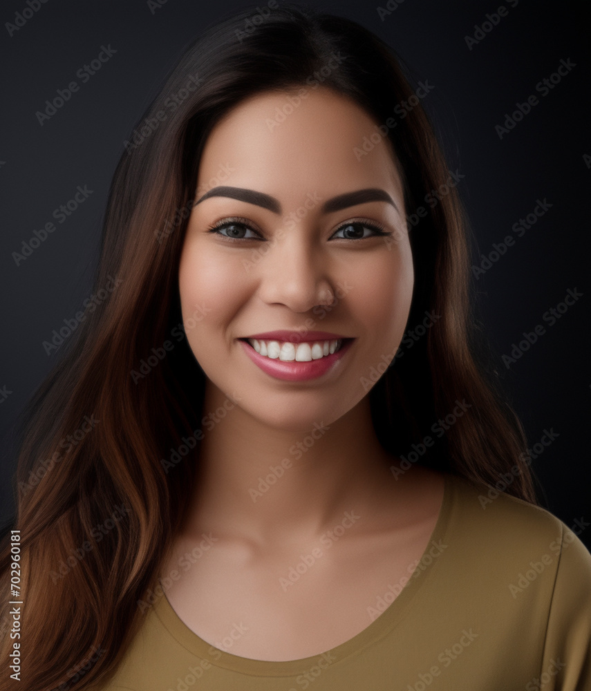 Portrait close up shot of a decent looking happy smiling young girl ...