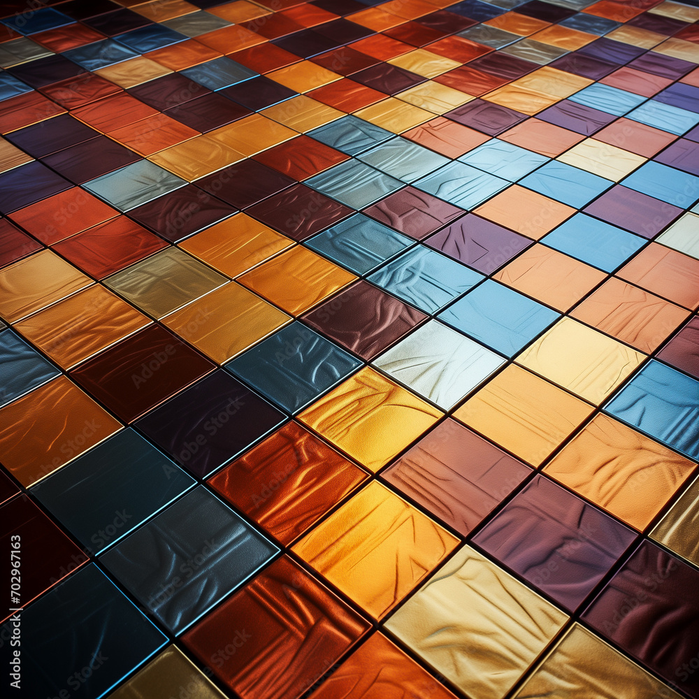 Carpet made of shiny metallic tiles with smooth lines and colour ...