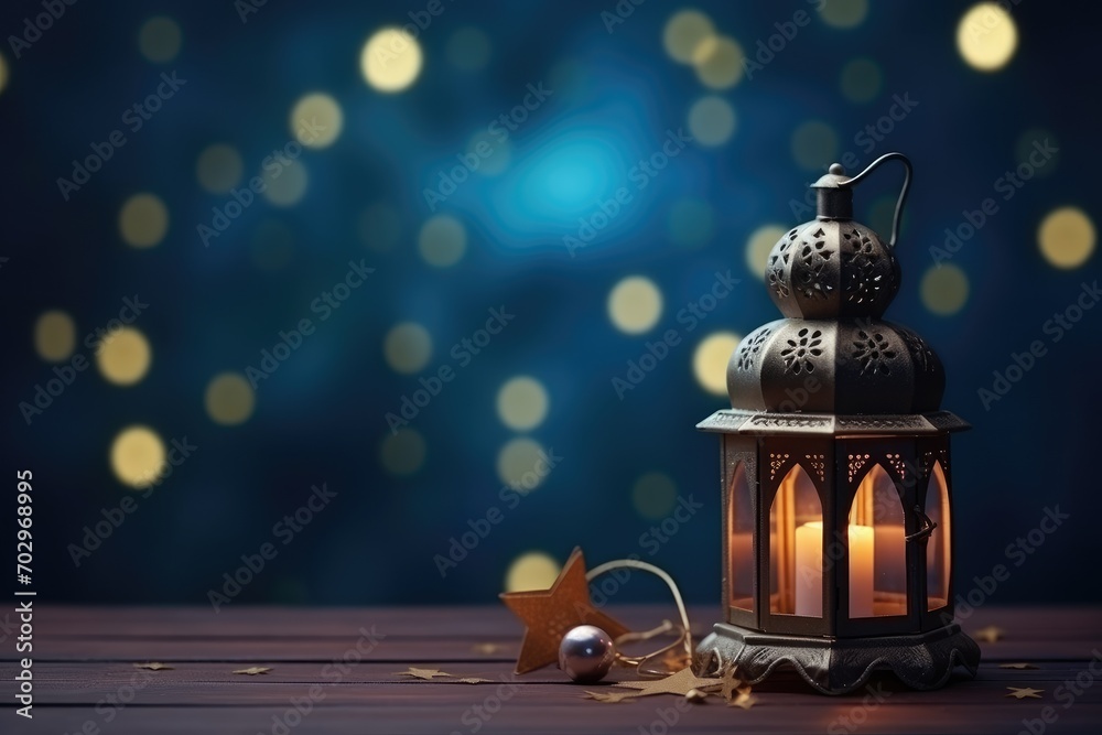 Ramadan Kareem greeting card with lantern and star on bokeh background, Realistic ramadan ...