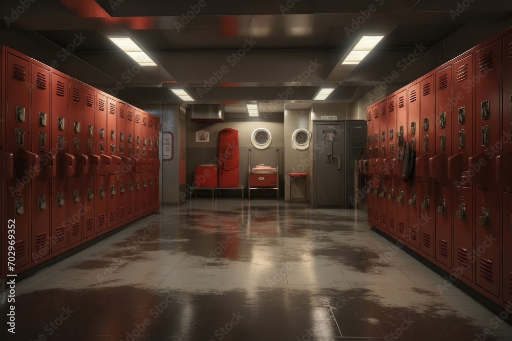 Interior of a locker room with red lockers, 3d render, Locker Room, AI ...