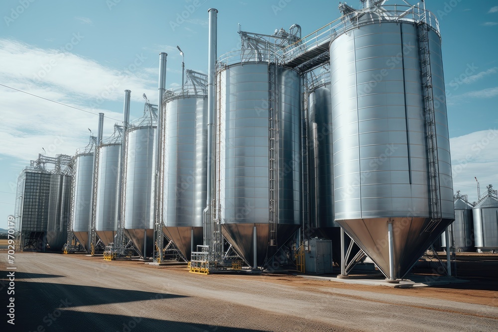 Modern silos for storing grain harvest. Agriculture and farming ...