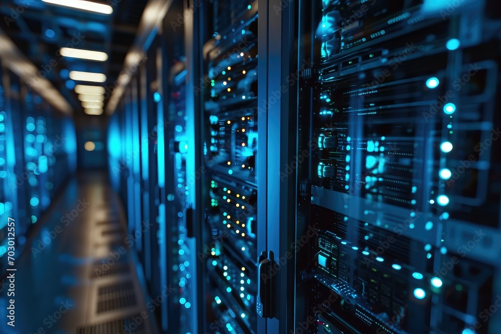 High-tech server room with rows of servers and blinking LED lights Stock-Foto | Adobe Stock