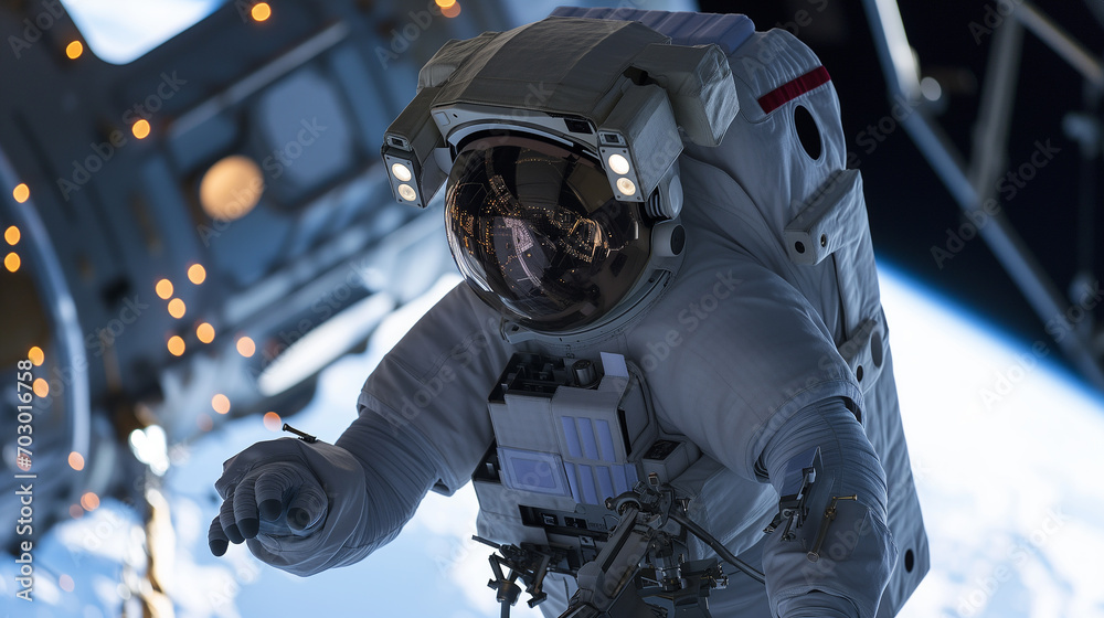 Astronaut provides spaceship repair underway in the vacuum of space ...