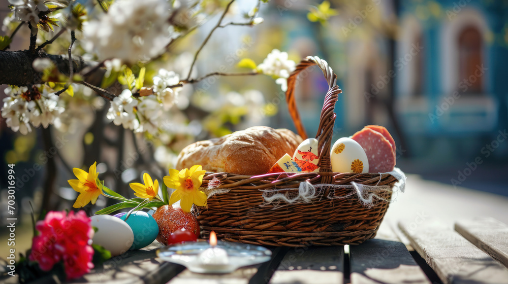 Traditional Orthodox Easter Holiday Basket with Pascha Bread, Painted ...