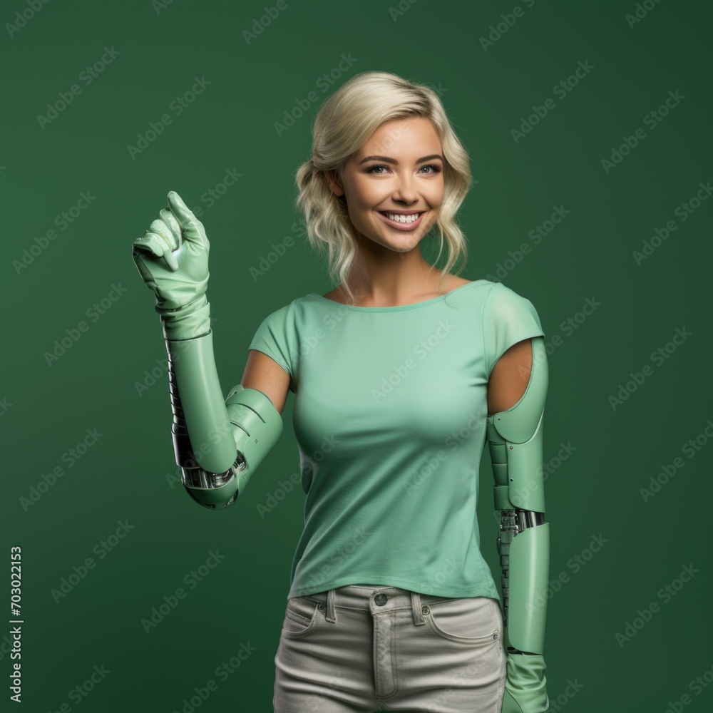 Young girl confidently with technologically advanced prosthetic arm ...
