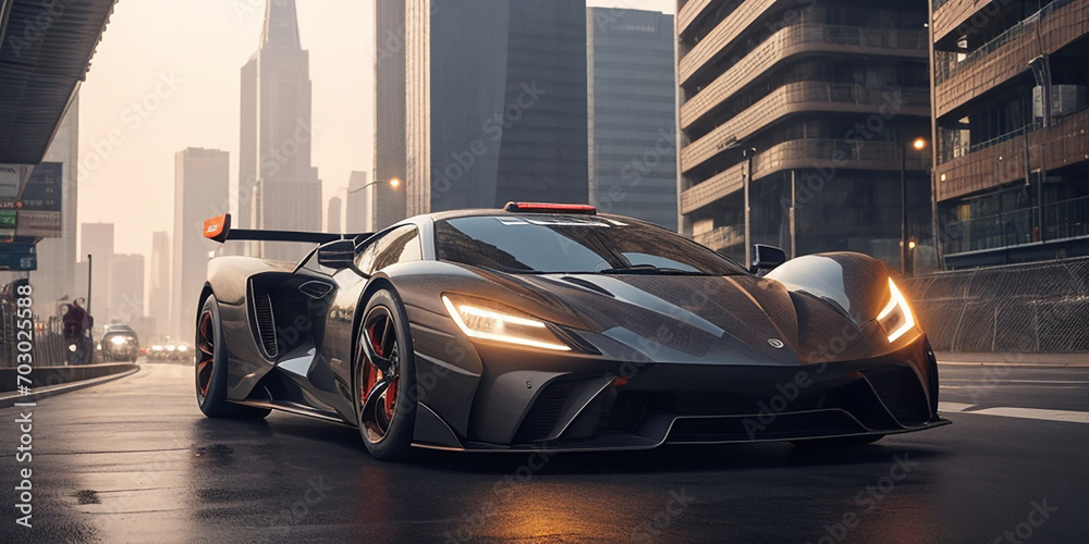 Super luxury cars on metropolis city roads, exclusive supercars. Stock ...