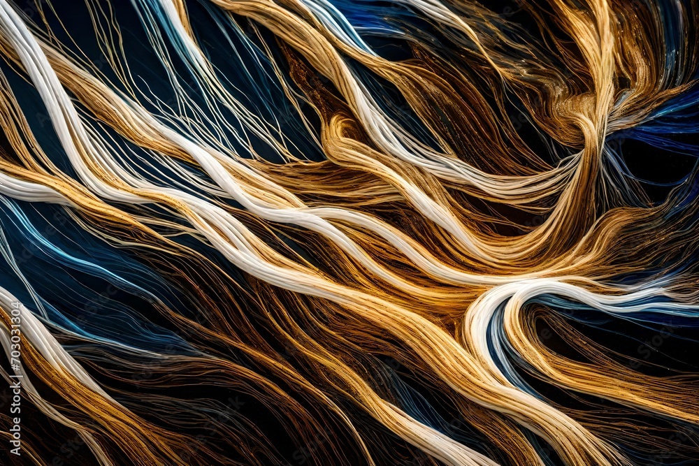 Liquid beautifulcolors and white intertwined with golden threads of ...