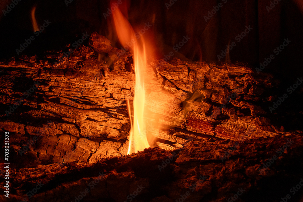 ogień, płomień, palące się drewno, kominek, fire, flame, burning wood ...