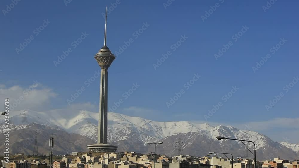 A stunning drone shot of the Milad Tower in the Iranian capital, Tehran ...