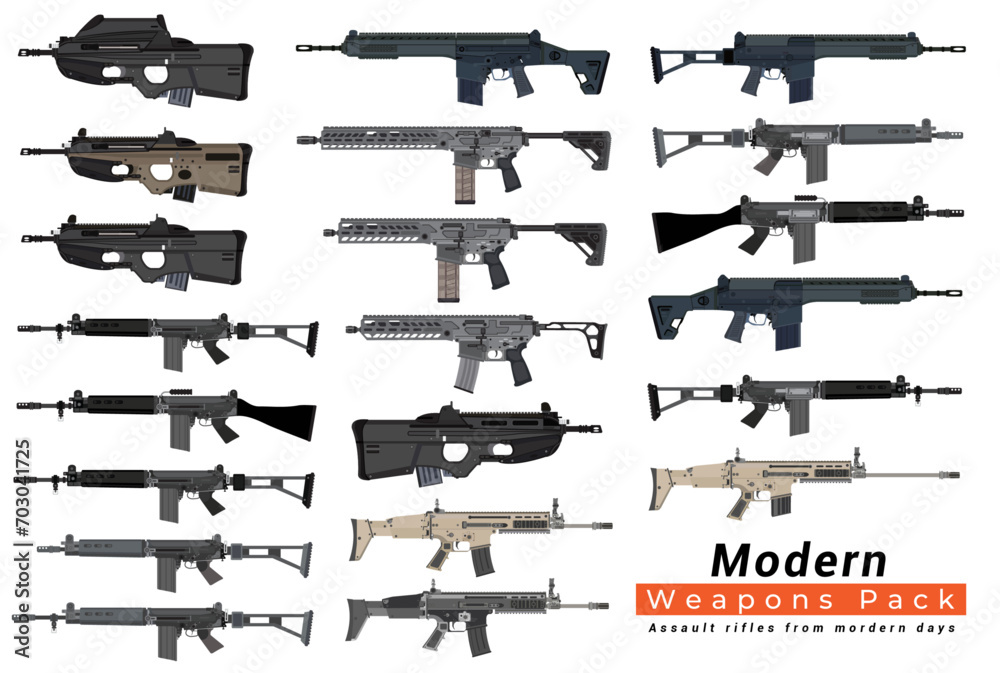 Poster Modern Weapons Pack - Part 2, Assault Rifles - Ai Illustrator ...