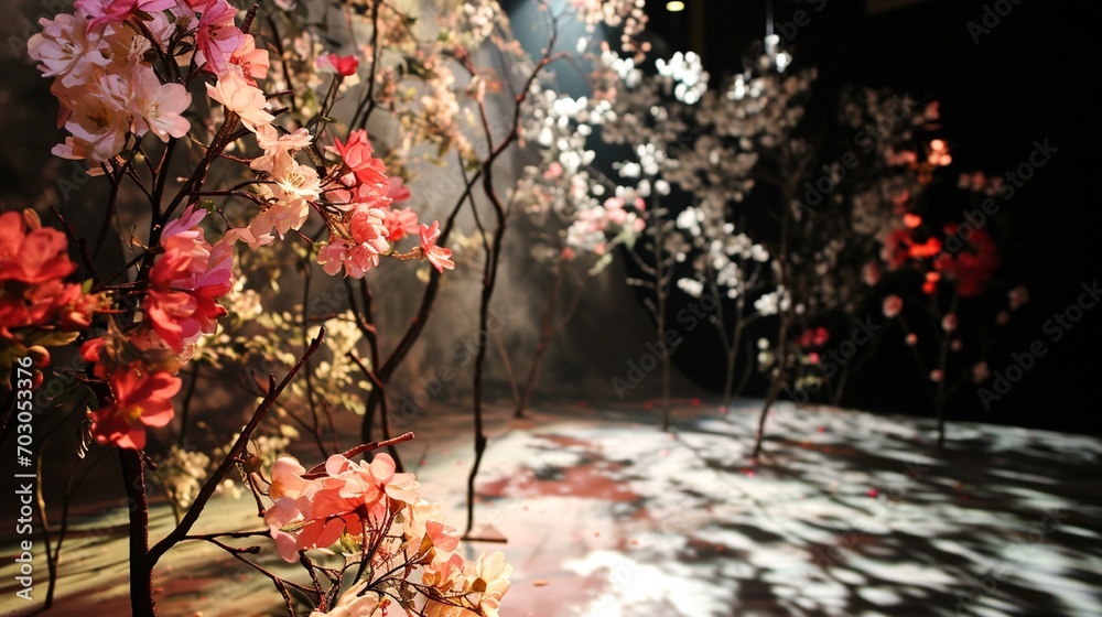 Spring flower puppet show script on paper, with scenes and blooms in a ...