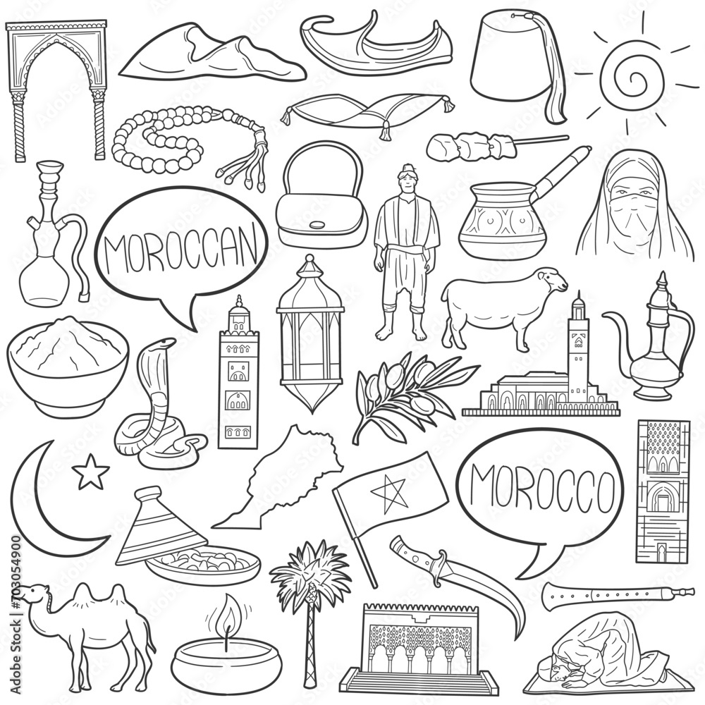 Photo & Art Print Moroccan Doodle Icons Black and White Line Art ...