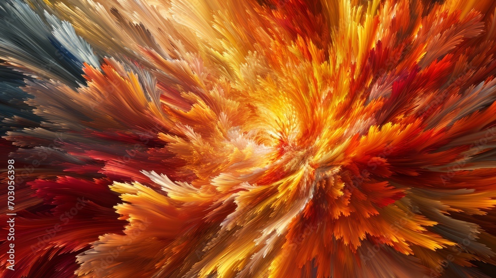 A painting of a flower features a fractal fire background and an ...